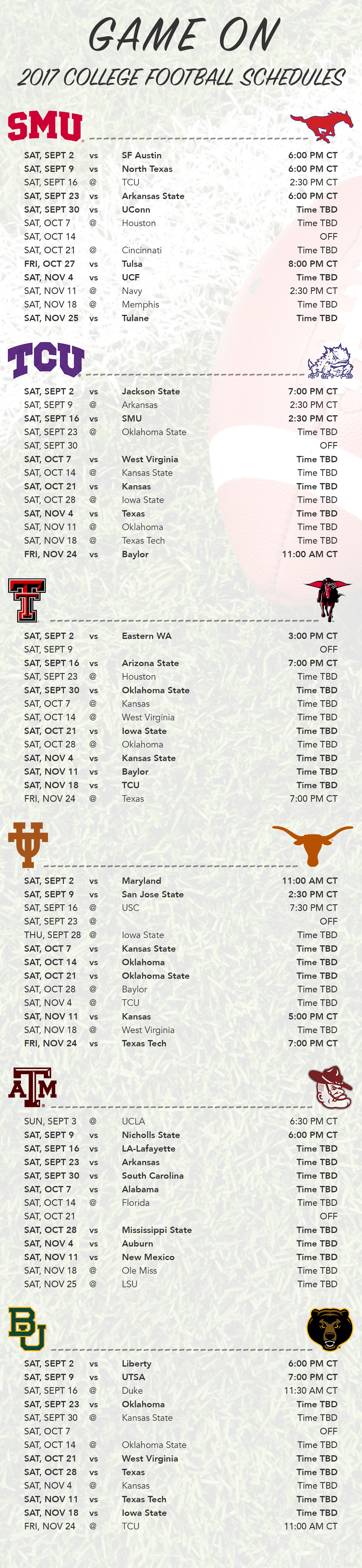 GAME ON 2017 College Football Schedule GAME ON 2017 College Football Schedule